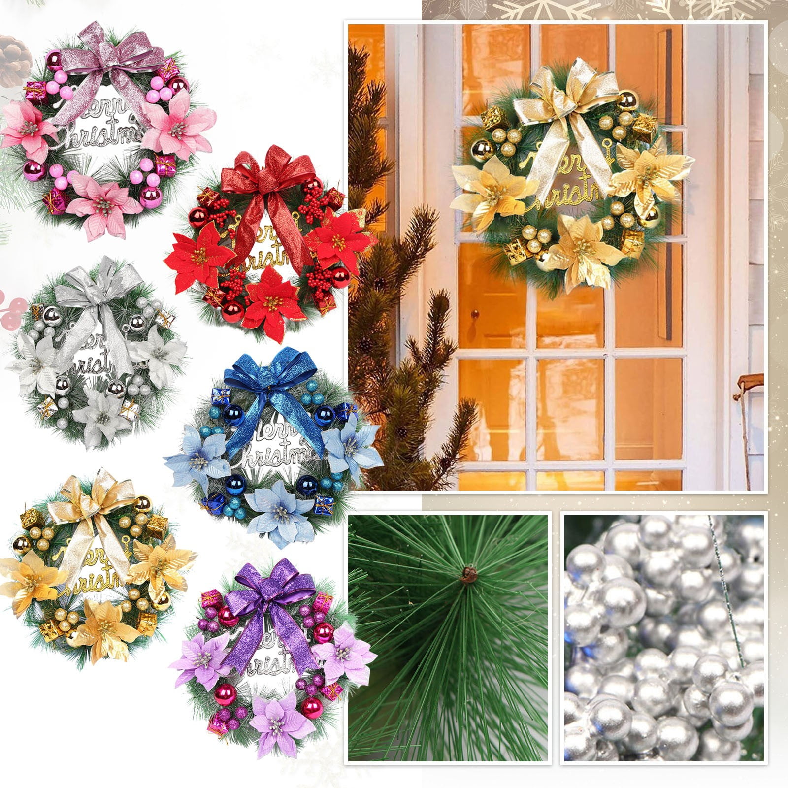 11.8" Real Touch Artificial Christmas Wreath for Front Door Holiday ...