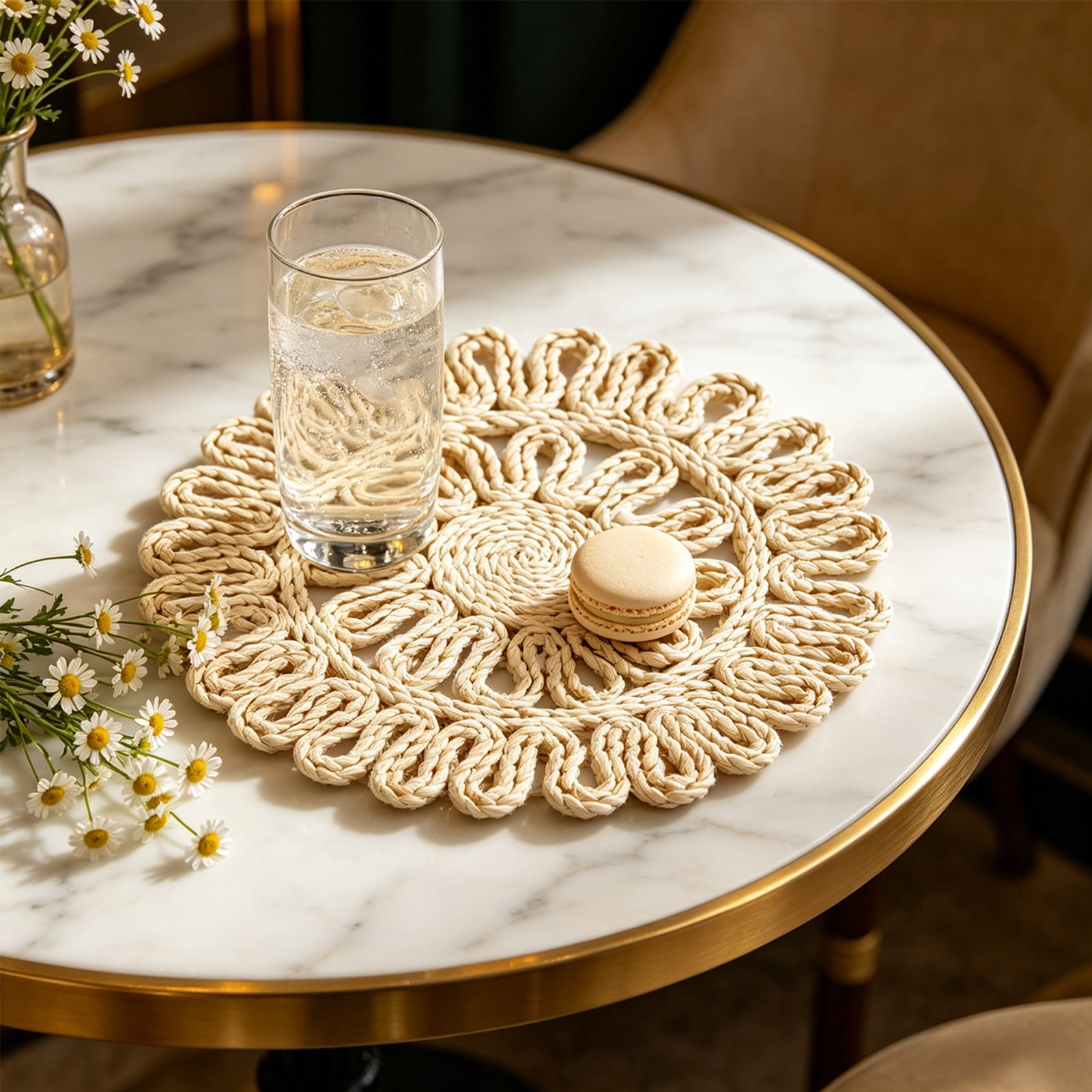11.8" Round Corn Husk Placemats | Boho Woven Rattan Table Mats ...
