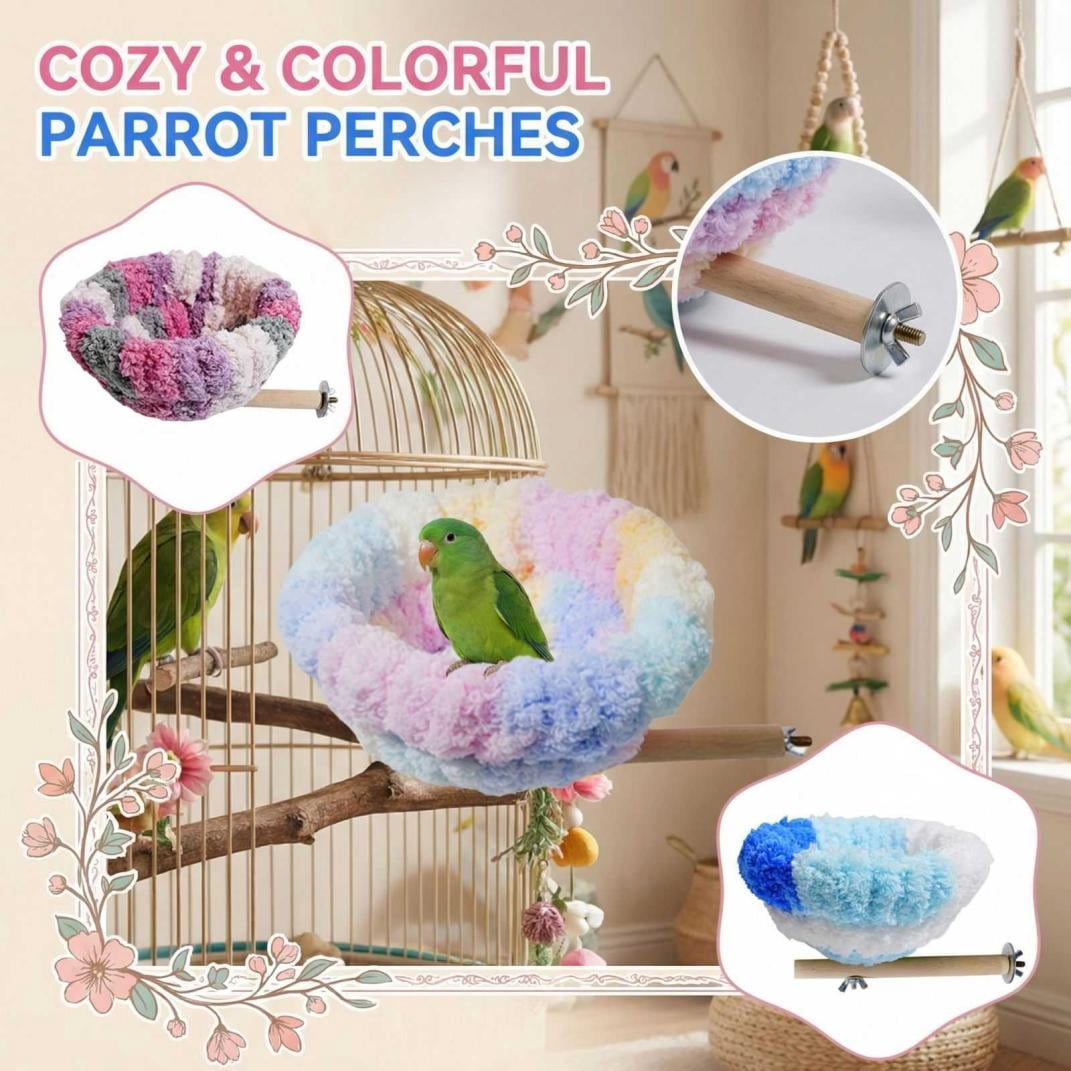 11.8" Soft Fluffy Bird Nest, Cozy & Colorful Perch Bed With Secure ...