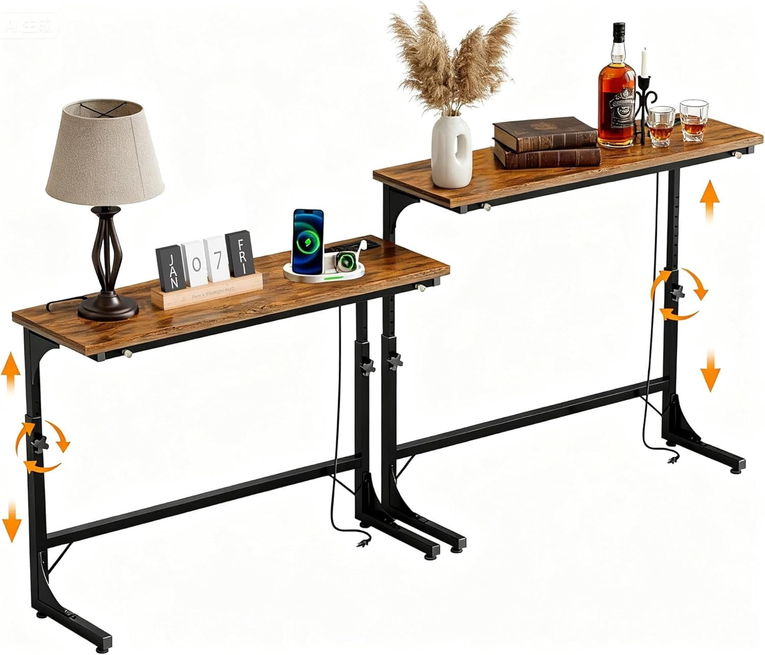 11.8" W *78.8" L Narrow Console Table with Adjustable(23"-31") Behind ...