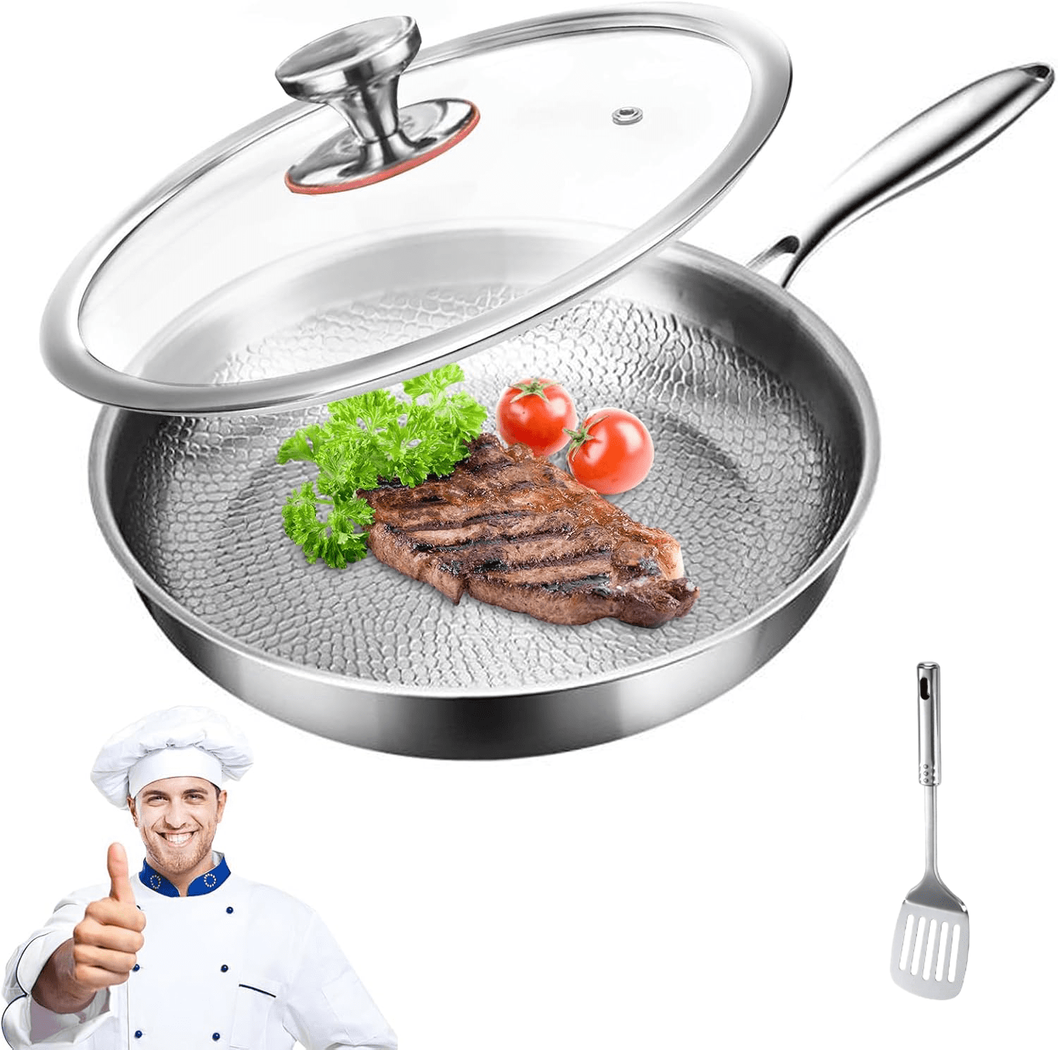 11.8-inch titanium stainless steel professional cookware set with lid ...