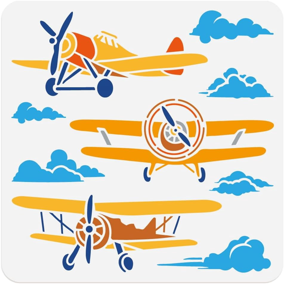 11.8"x11.8" Retro Airplane and Clouds Wall Stencil Templates Retro ...