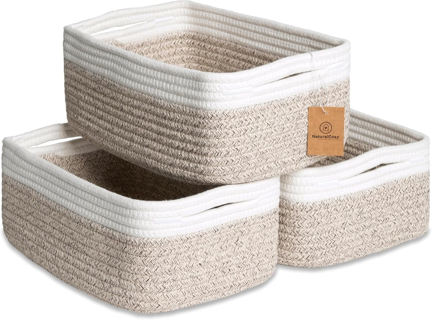 11.8"x8"x4.5” Storage Baskets for Shelves 3 Pack | Cotton Rope Woven ...