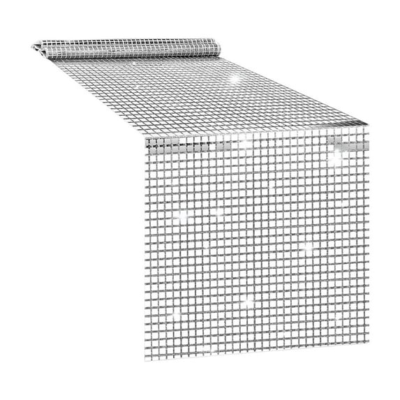 11.81*157.48IN Mirror Sequined Checkered Table Flag, Silver Table Flags ...