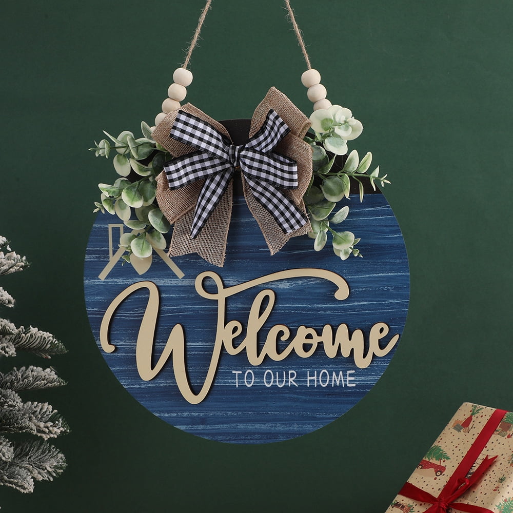 11.81" Artificial Christmas Wreaths for Front Door, Wooden Blue Pattern ...