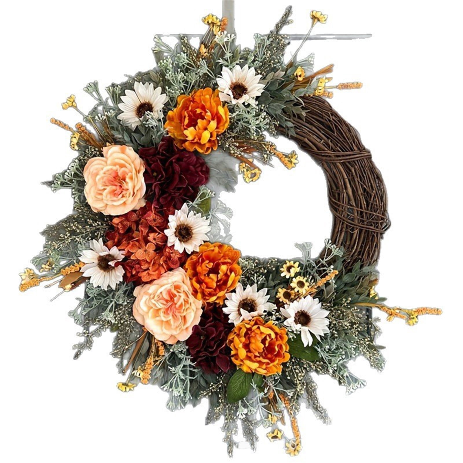 11.81 Inch Elegant Large Artificial Flower Wreath with Red Roses, Beige ...
