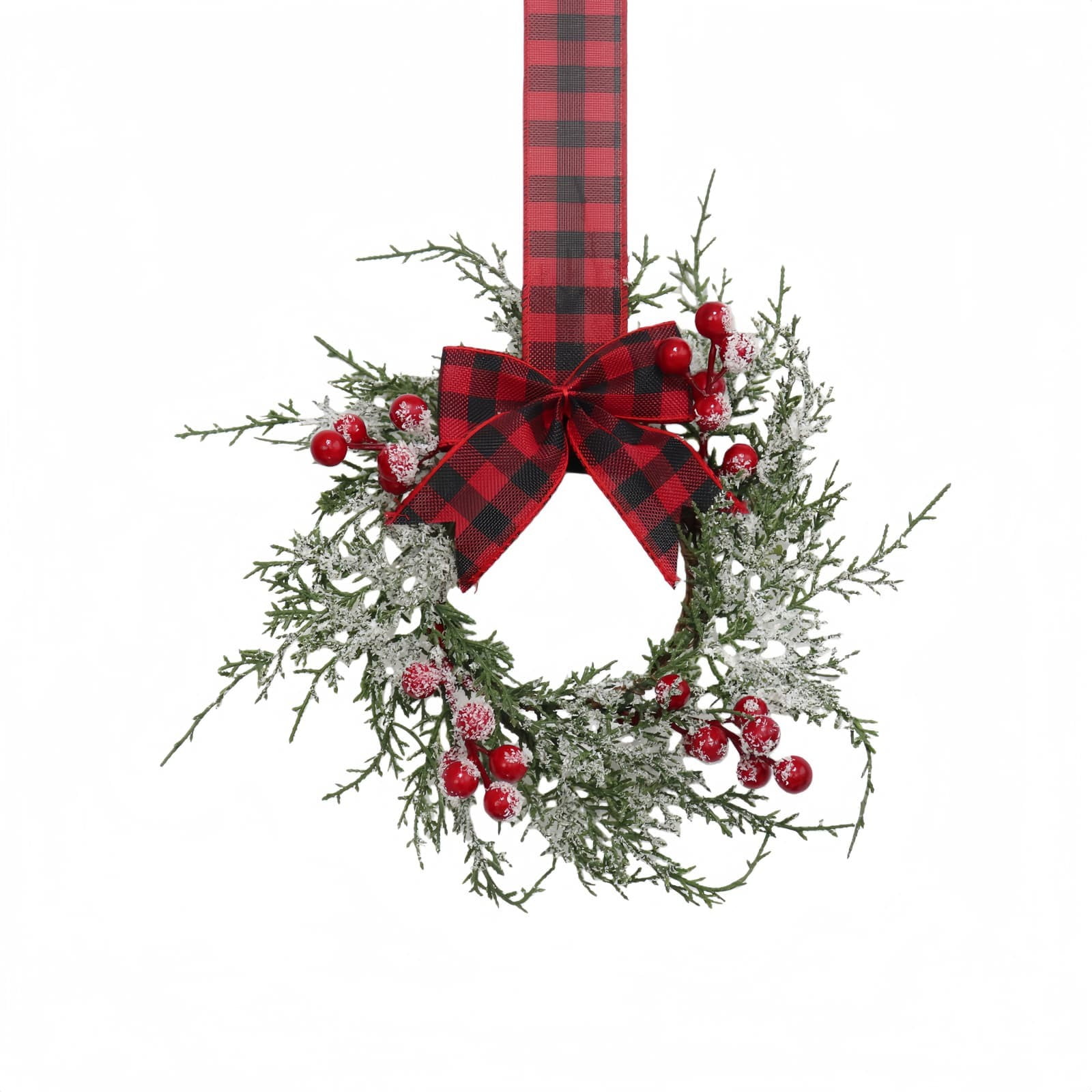11. Inch Mini Christmas Wreaths with Red Bow and Berries Small Pine ...