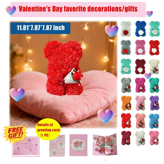 11.81 Inch Teddy Bear with Flowers – Rose Bear for Girlfriend, Eternal ...