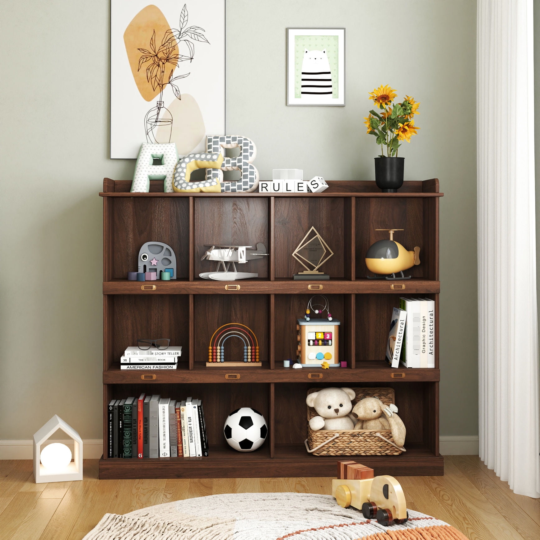 11.81" Width, Walnut Color - Cubbyhole with Labels - Kitchen Pantry ...