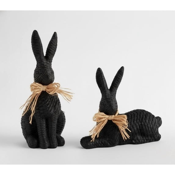 11.81" Woven Easter Bunny Figurine, Sisal Straw Rabbit Statue with ...