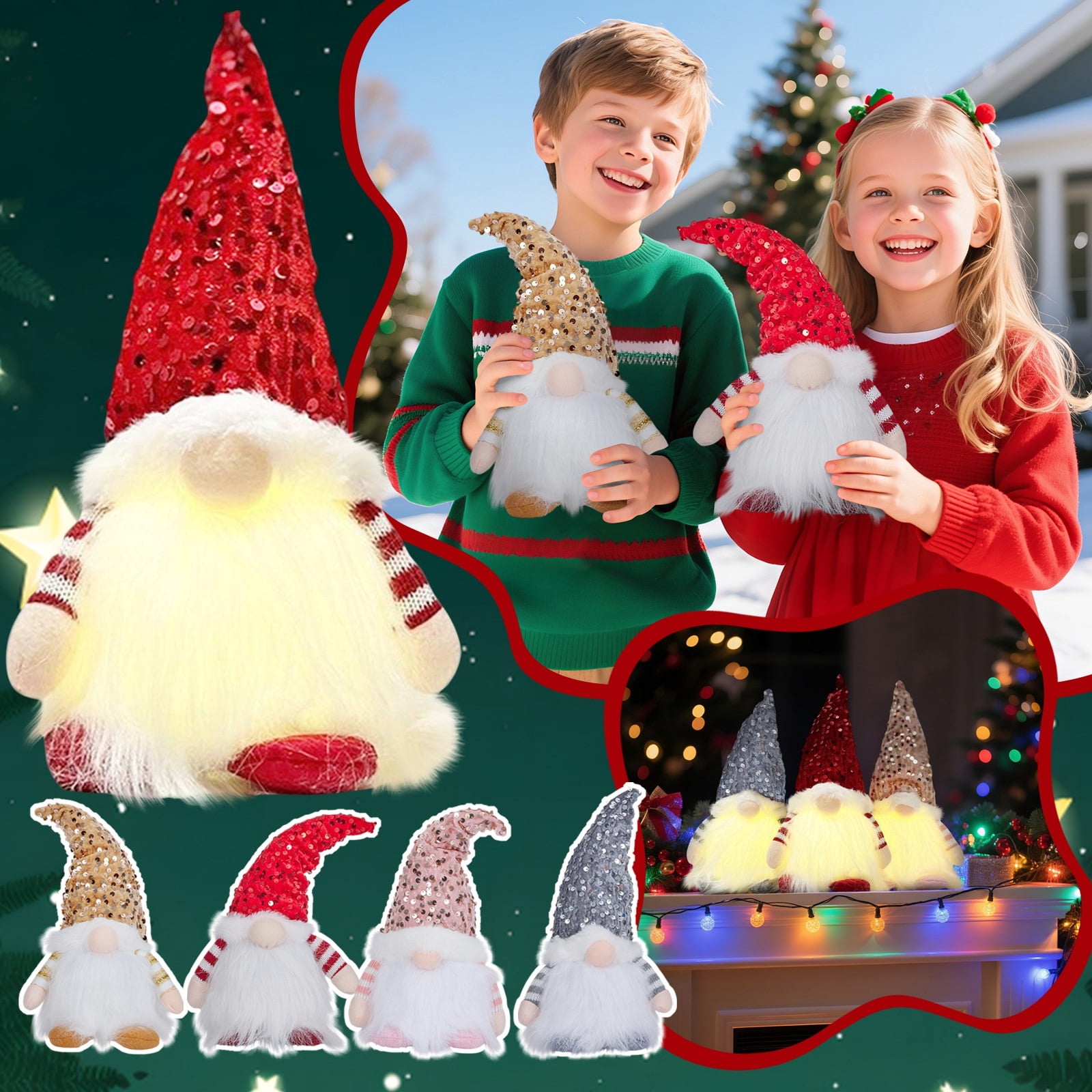11.81Inch Christmas Gnomes Plush with Light, Handmade Swedish Sequin ...