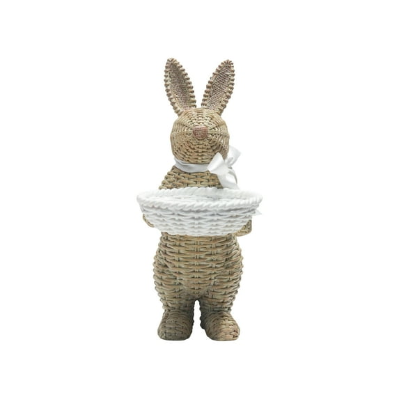 11.81Inch Rattan Bunny Easter Decor, Rabbit Holding Woven Basket ...