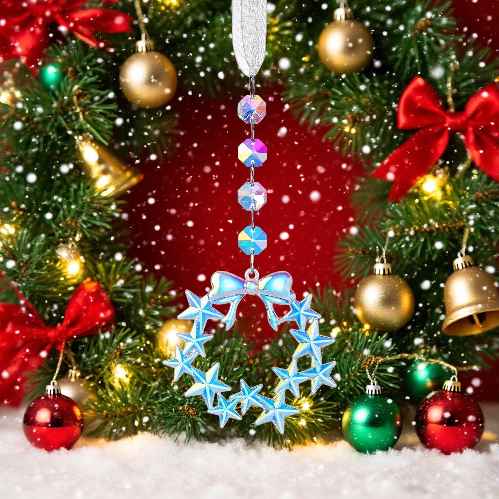 11.81x3.14 Inch Crystal Christmas Tree Decoration with Chain ...