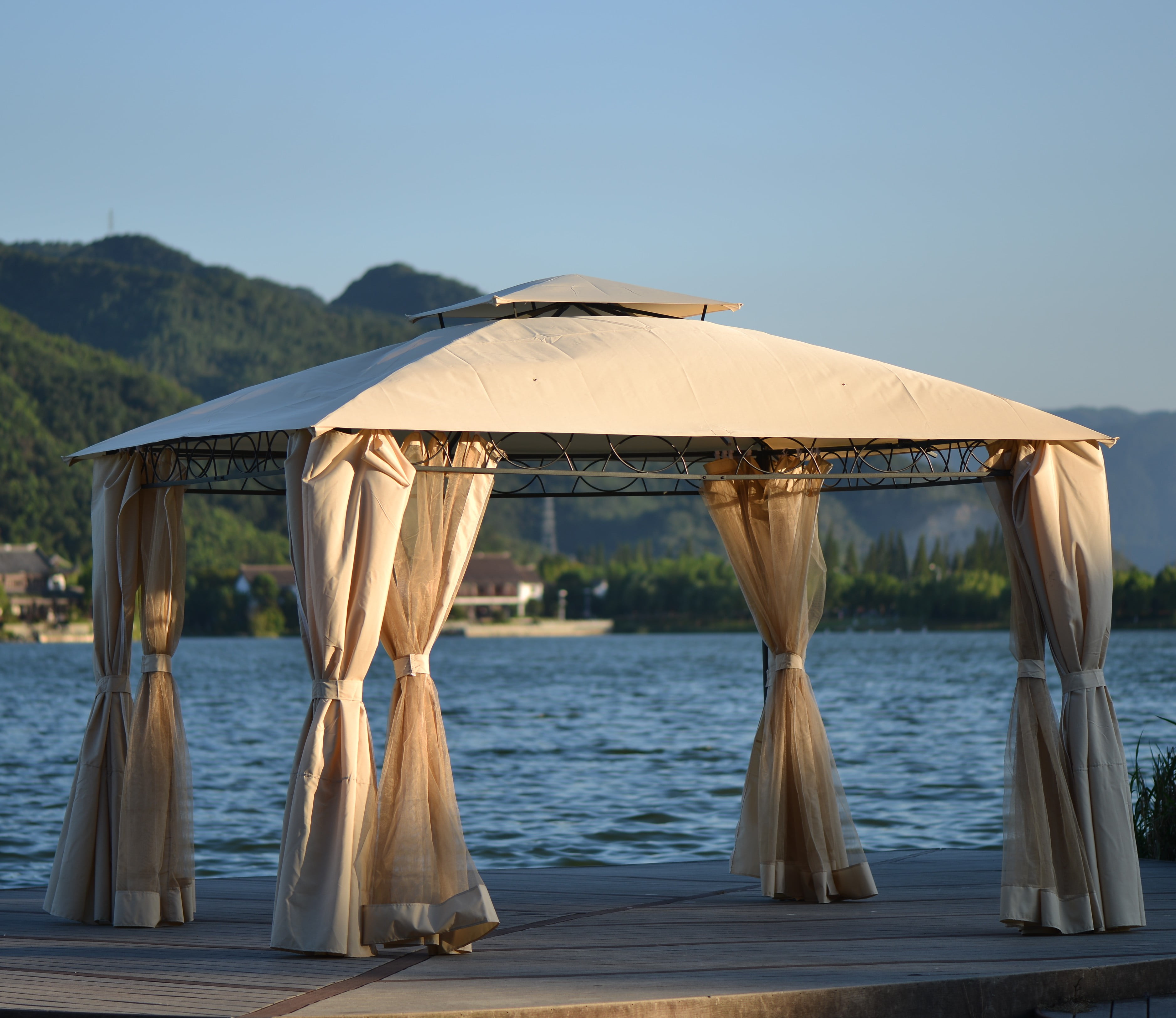 11.84x10 FT Double Tiered Grill Canopy Tent,Outdoor Gazebo with ...