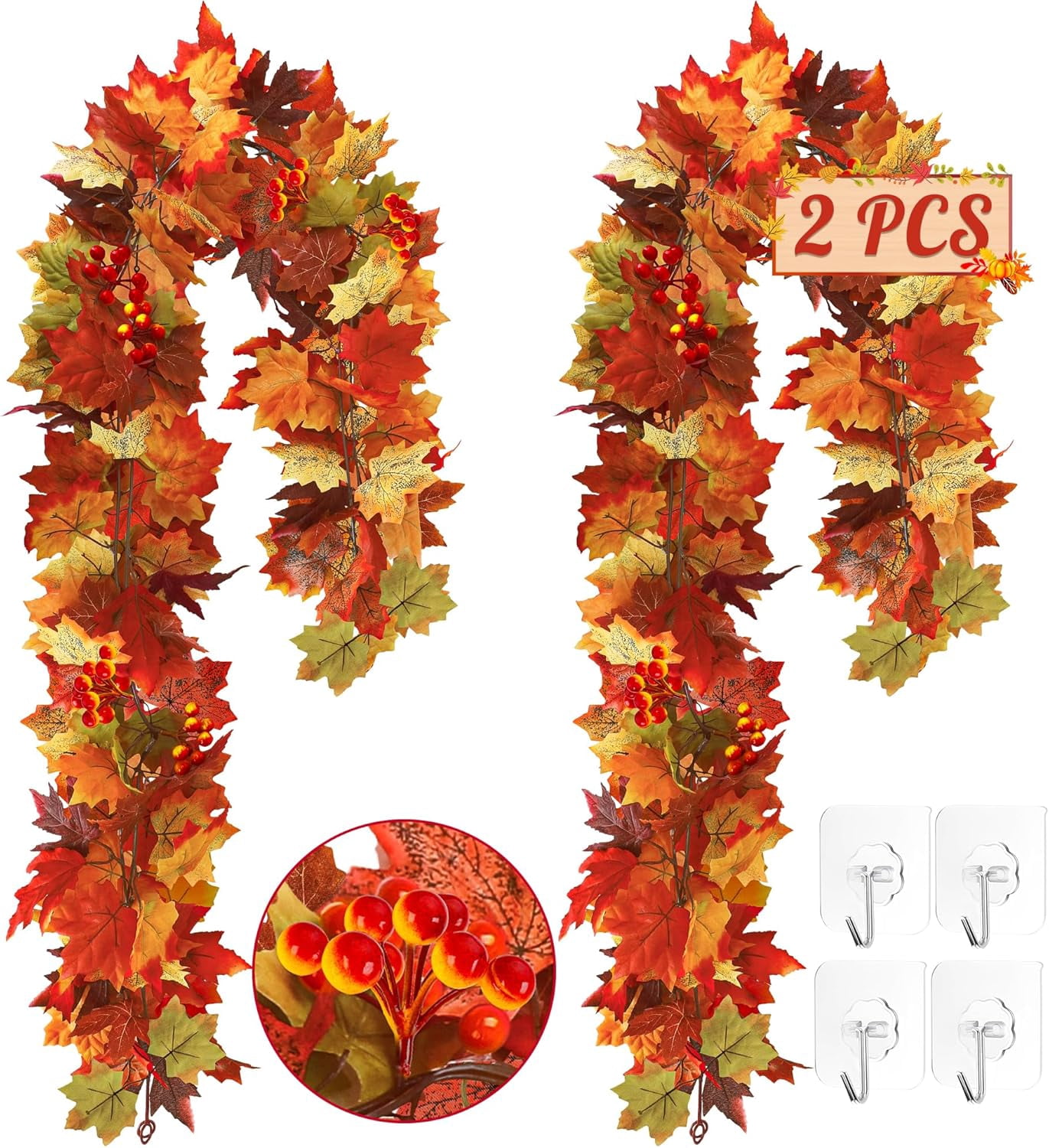 11.8FT Fall Decoration for Home, 2 Pack Artificial Fall Garland ...