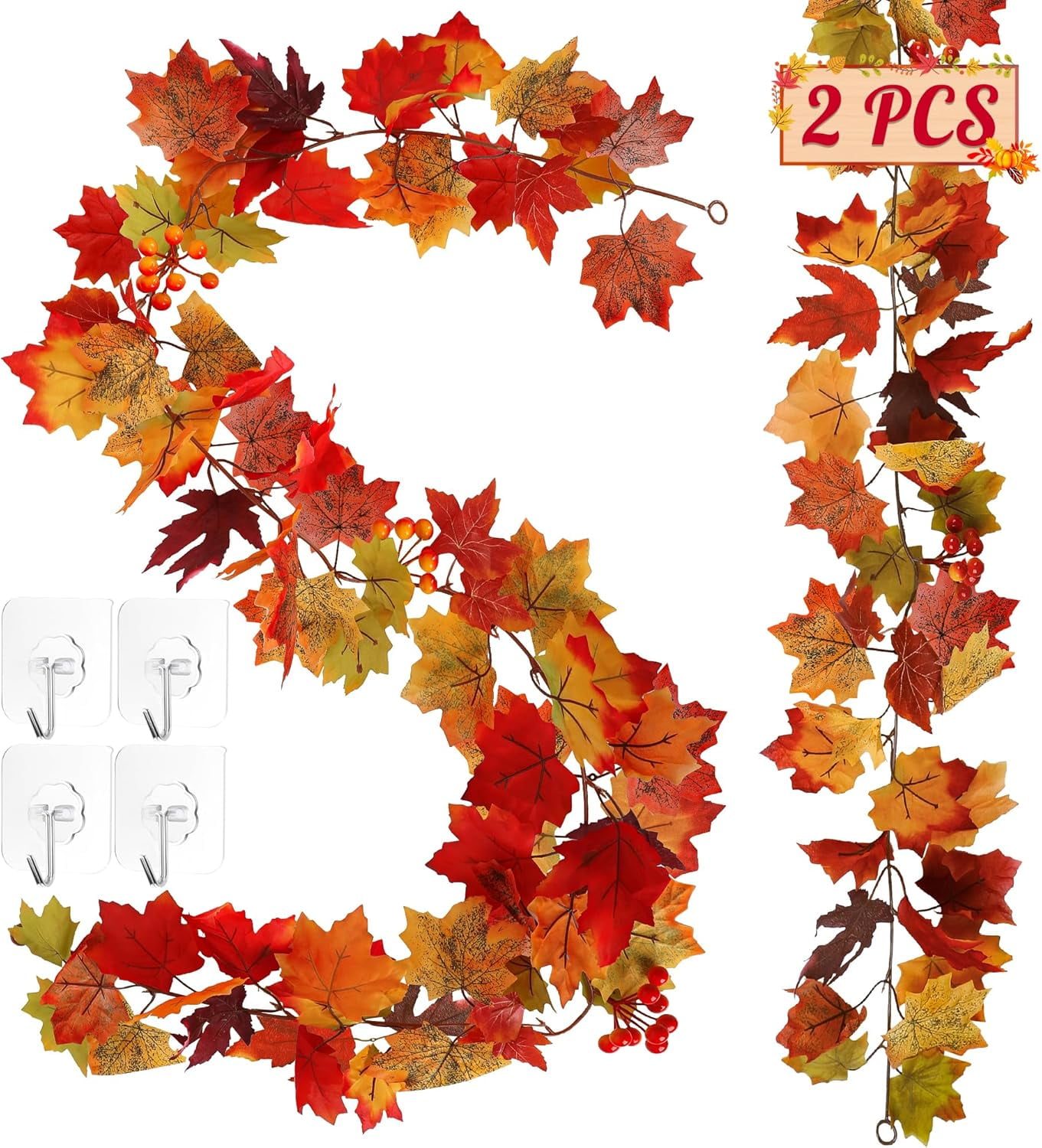 11.8FT Fall Decoration for Home, 2 Pack Artificial Fall Garland ...