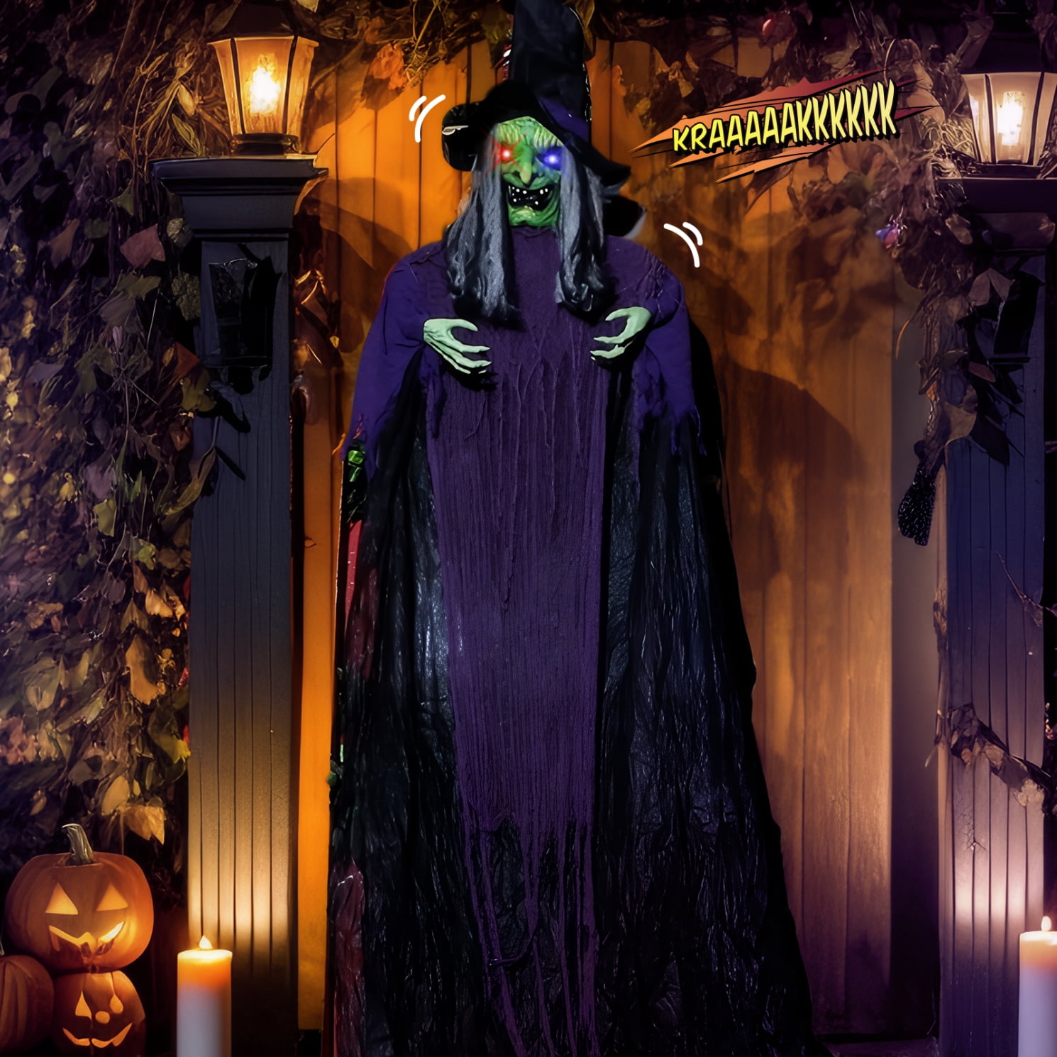 11.8ft Halloween Animatronics Hanging Witch Outdoor Decoration, Sound ...