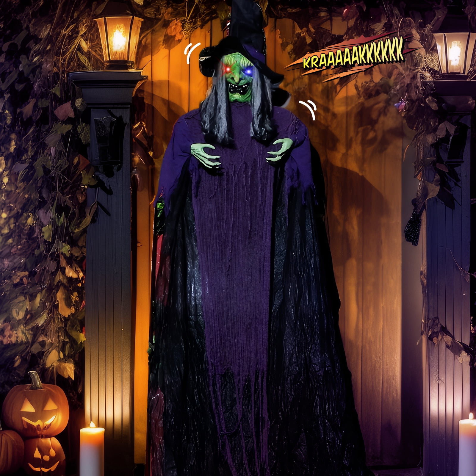 11.8ft Life Size Talking Witch Decoration for Halloween Party, Scary ...