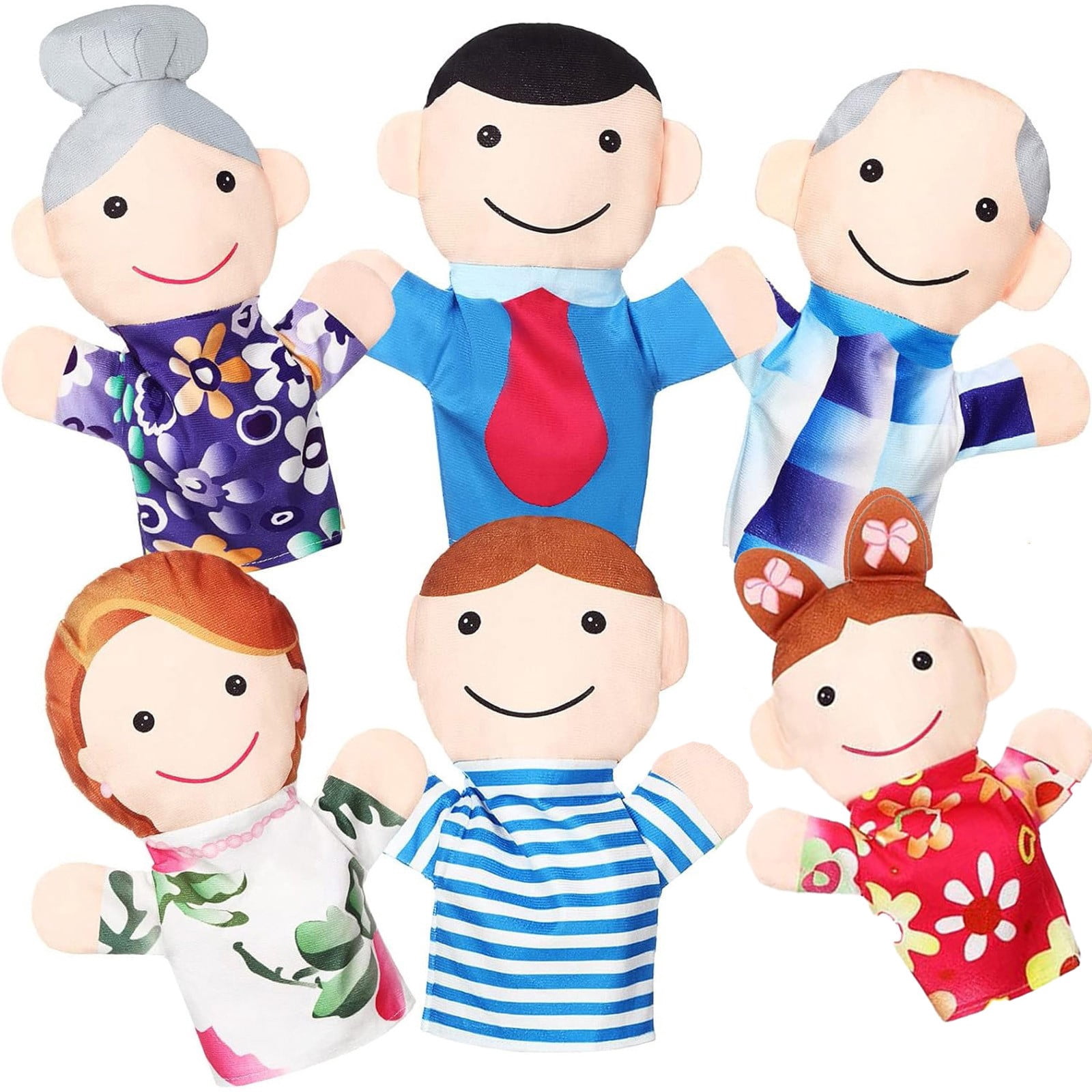 11.8in 6Pcs Plush Hand Puppets - Family Role Play Set for Kids ...