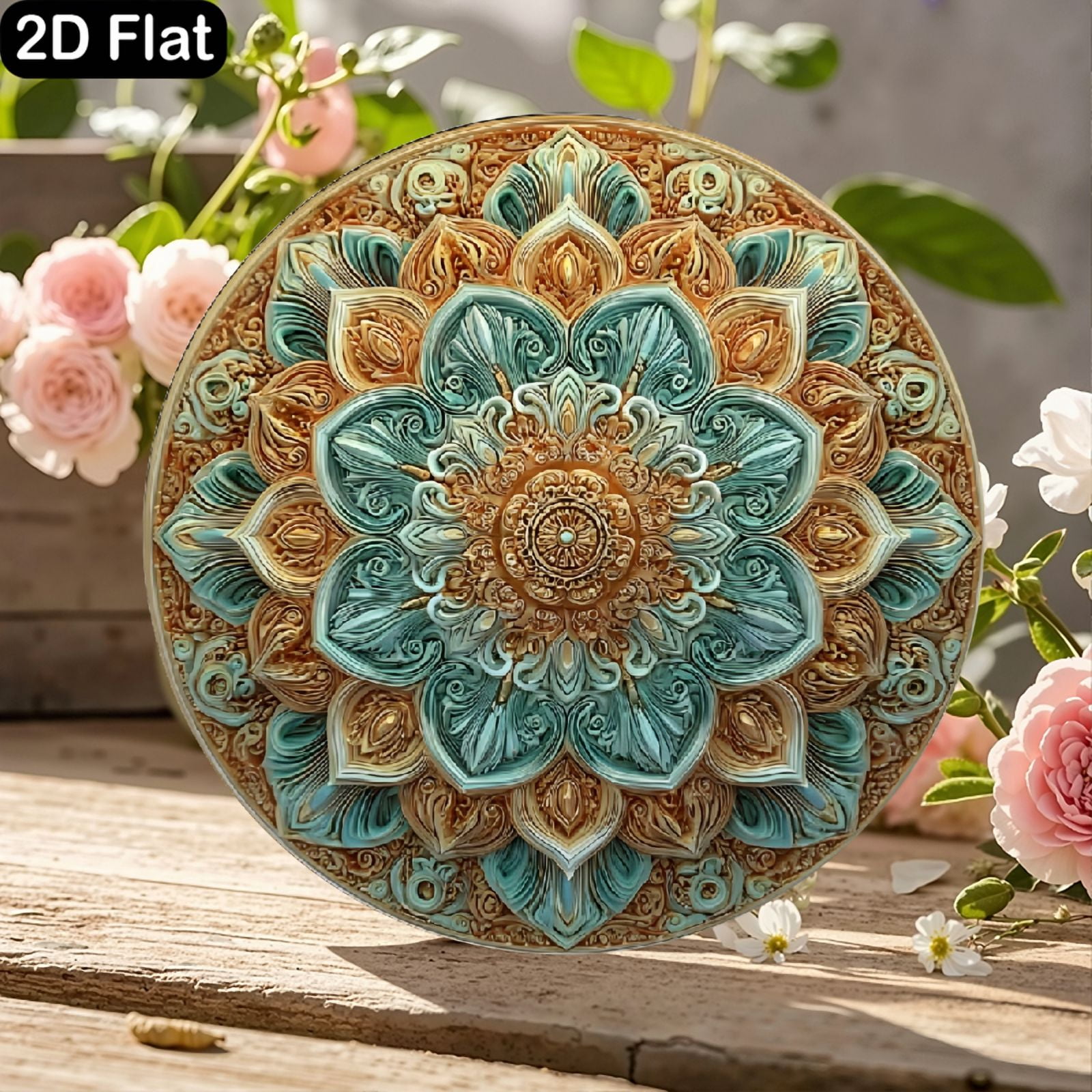 11.8x11.8 Inch Round Wooden Mandala Wall Decor with Intricate Floral ...