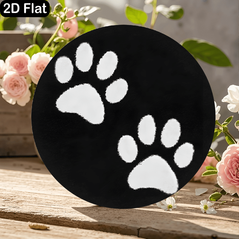 11.8x11.8 Inch Round Wooden Sign with Night Vision Style Paw Prints ...
