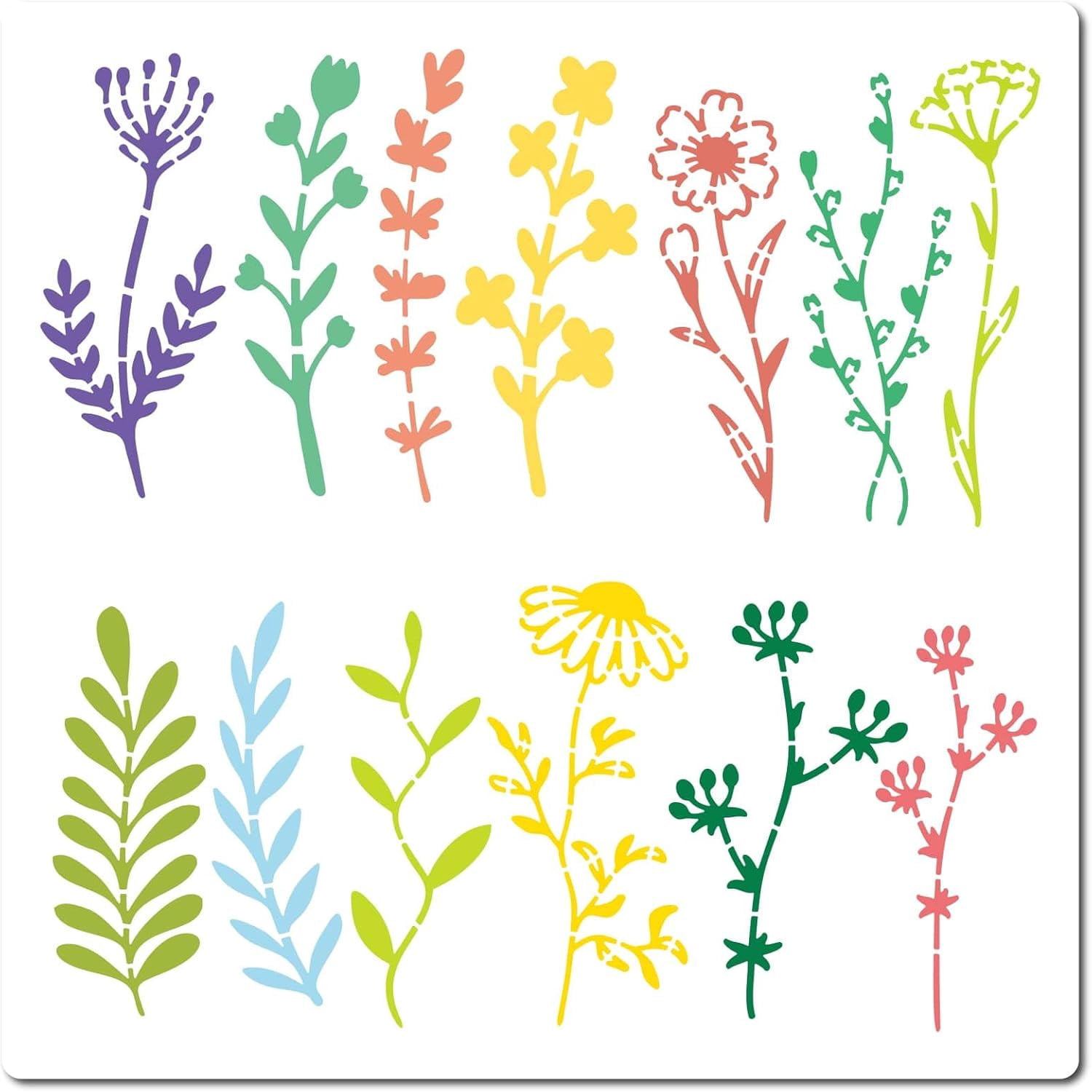 11.8x11.8 Wildflower Stencils Flower Plants Botanical Leaves Fern ...