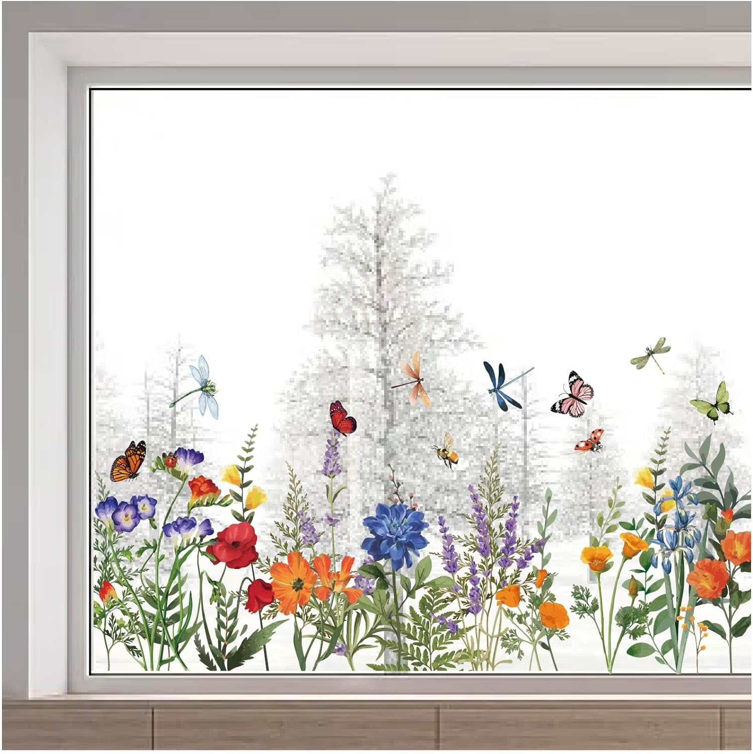 11.8x46.4 Inch Butterfly Flower Window Clings Floral Window Decals ...