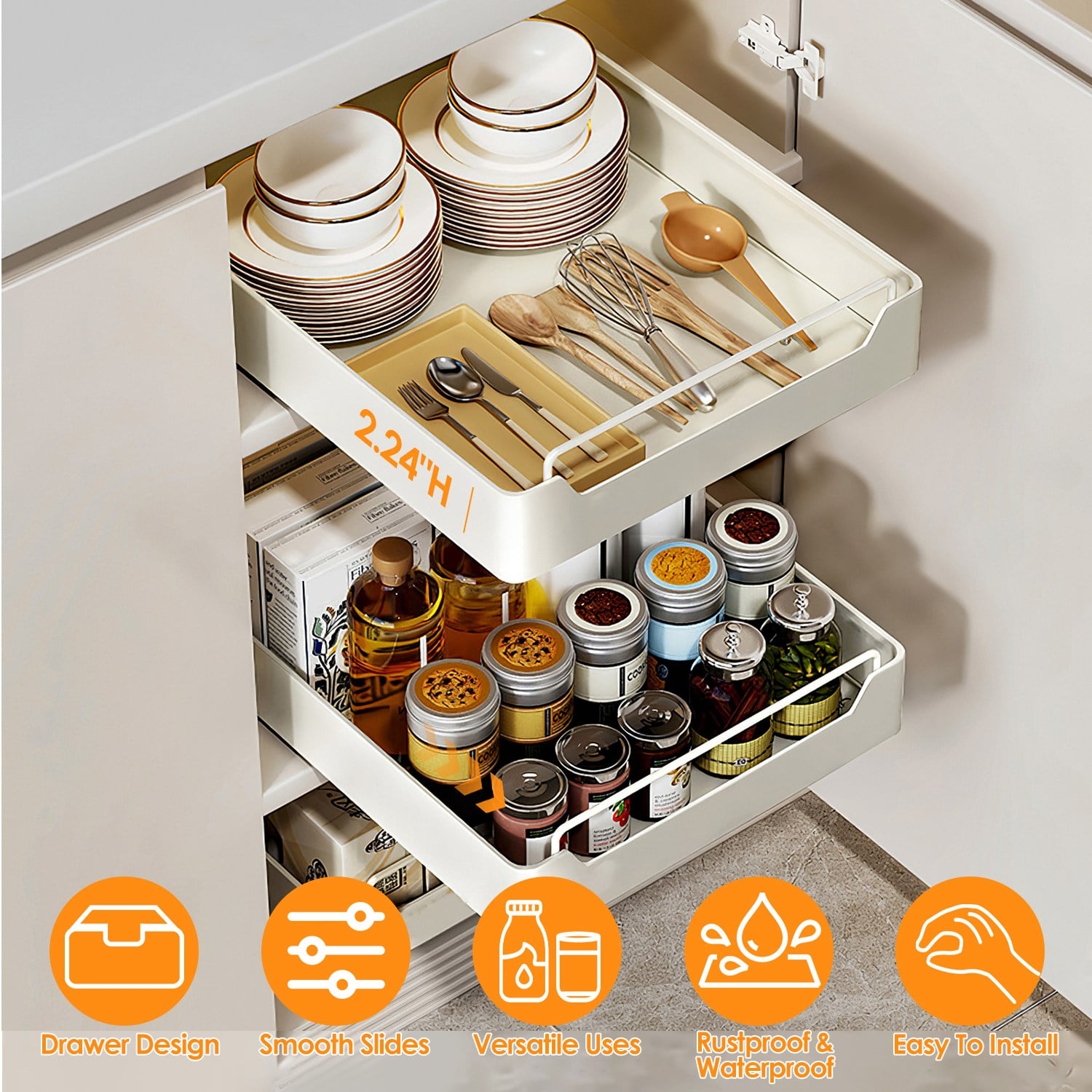 11.93"Wx16.61"Dx2.24"H Slide Out Carbon Steel Cabinet Organizer Stick ...