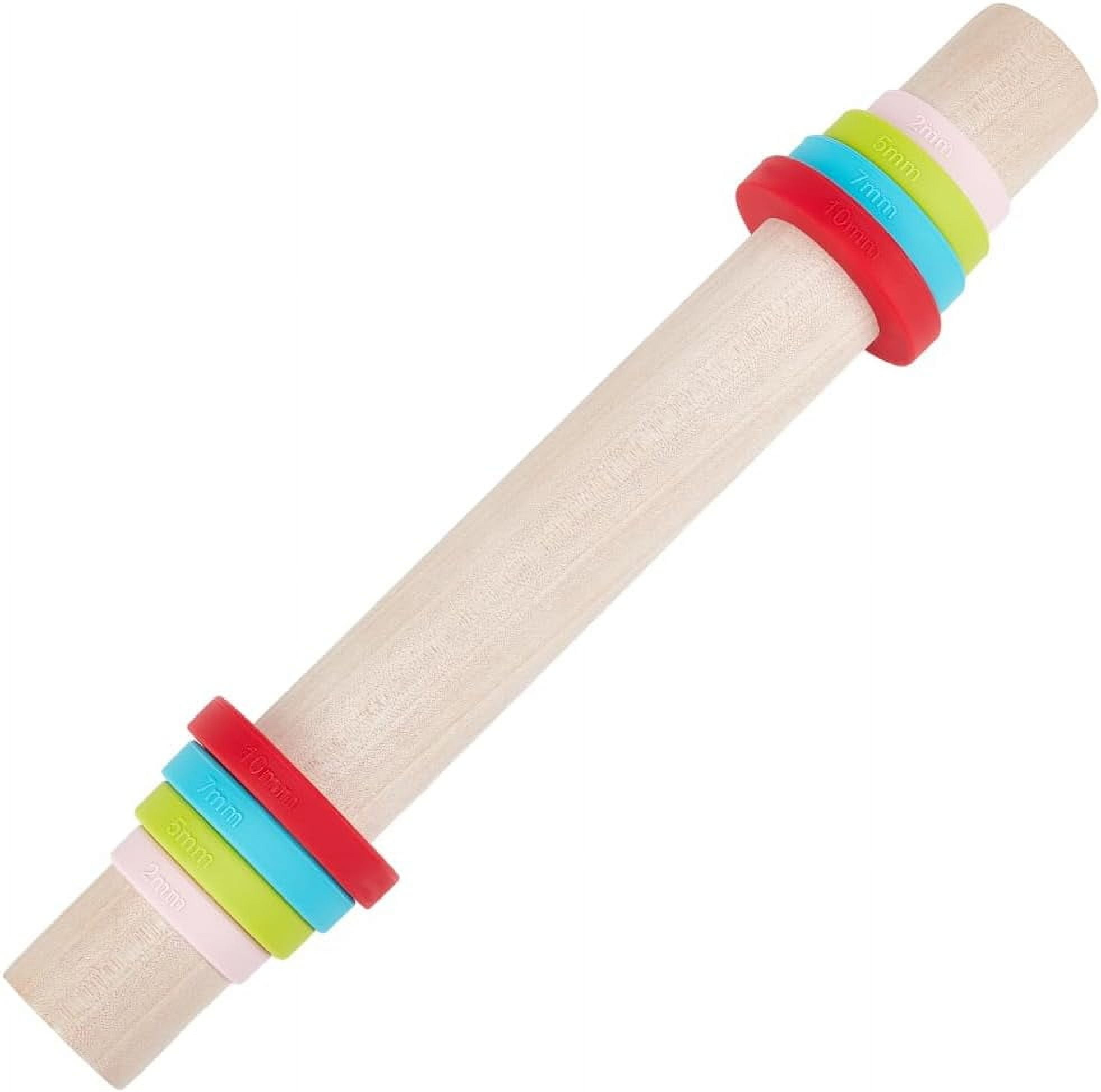 11.9x1.4Inch Wood Rolling Pin with Thickness Rings for Baking ...