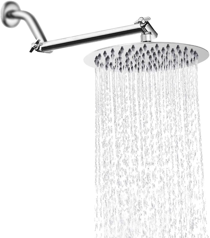 11'' Adjustable Arm Rain Shower Head, High Pressure Stainless Steel ...