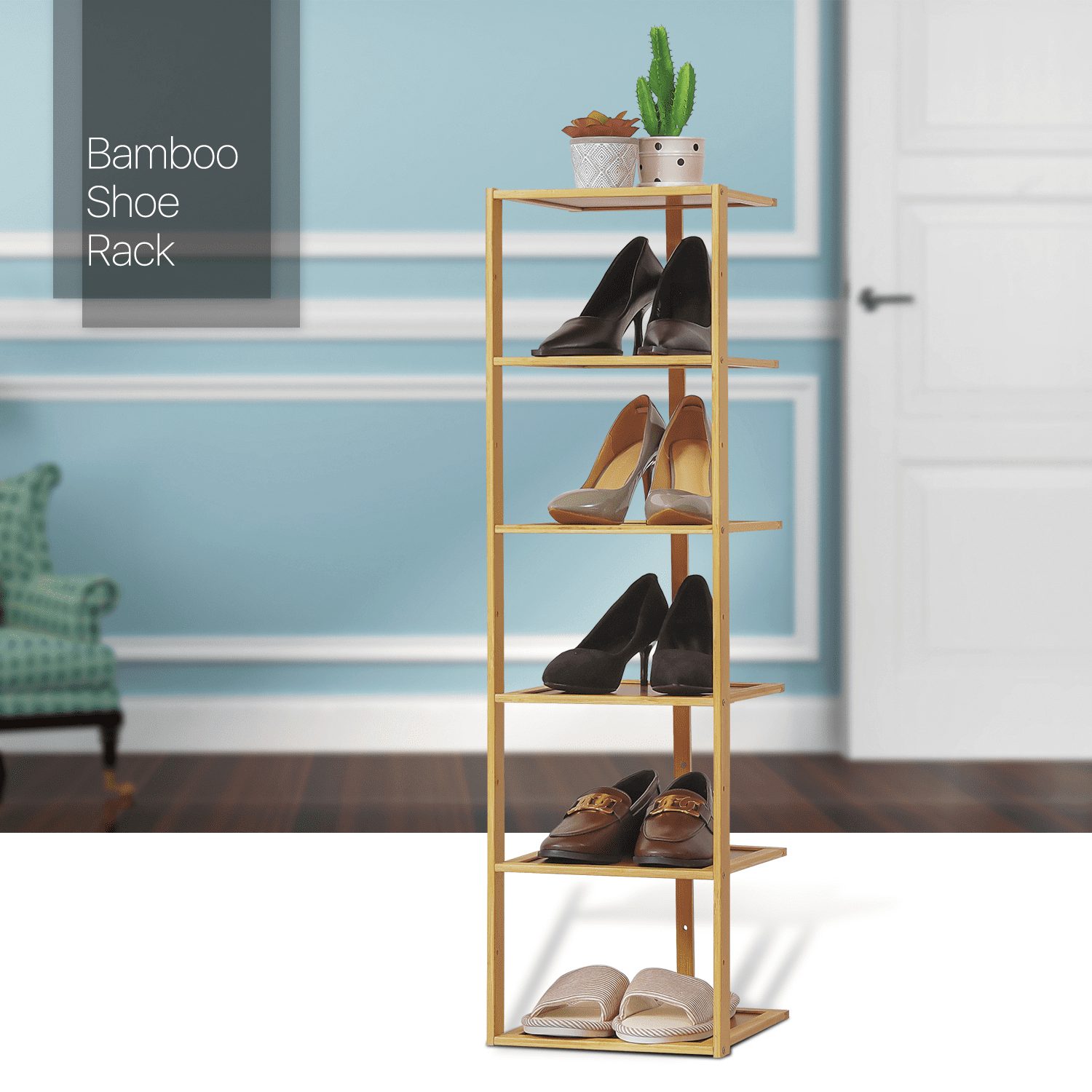 11"Bamboo Entryway[FREESTANDING SHOE RACK]High Heel Storage Stand ...