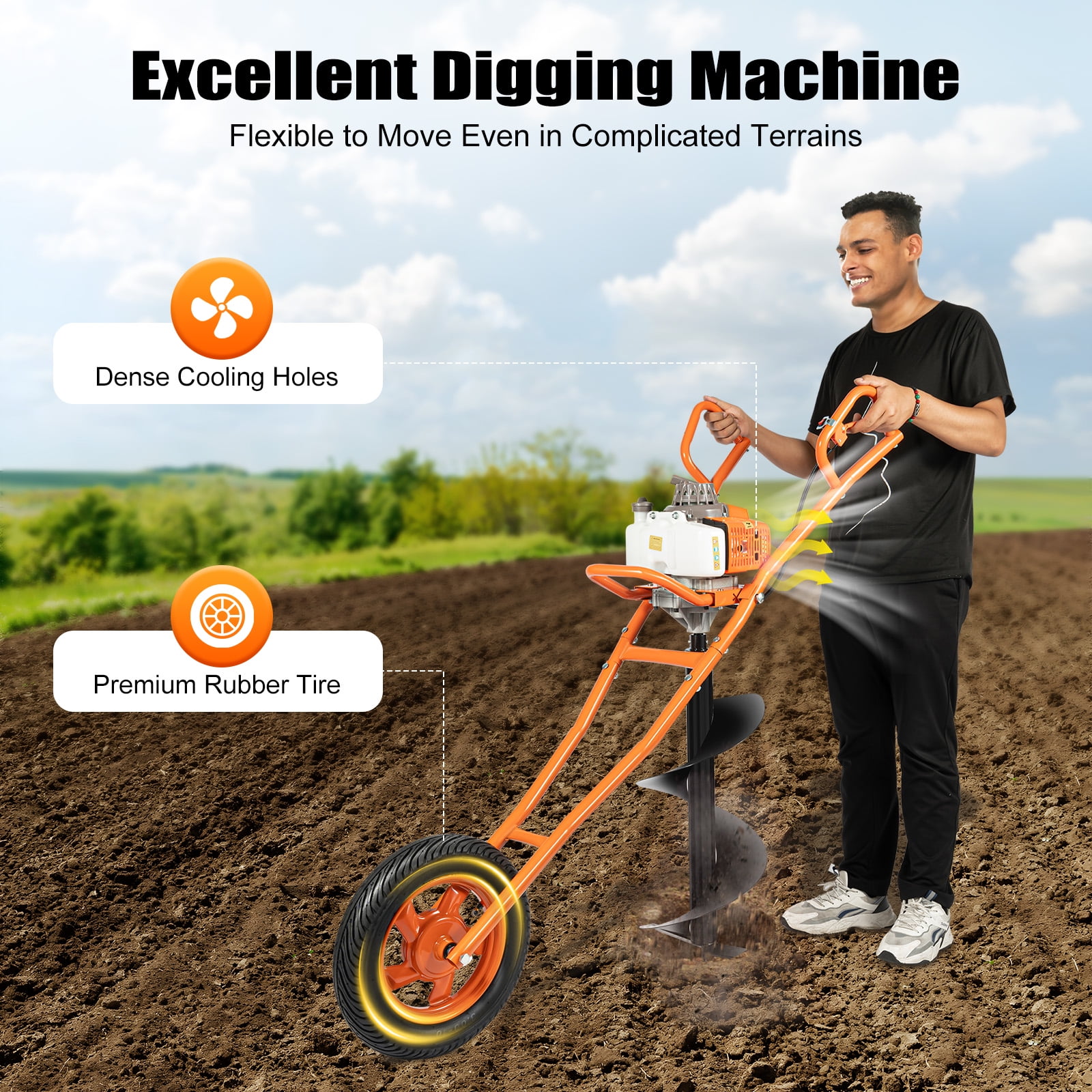 11" Bit Post Hole Digger Gas Powered 63cc 3hp Hand Push Earth Auger ...