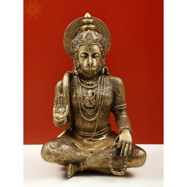 11" Blessing Hanuman (Lord Rama Depicted in His Heart) in Brass - Brass ...