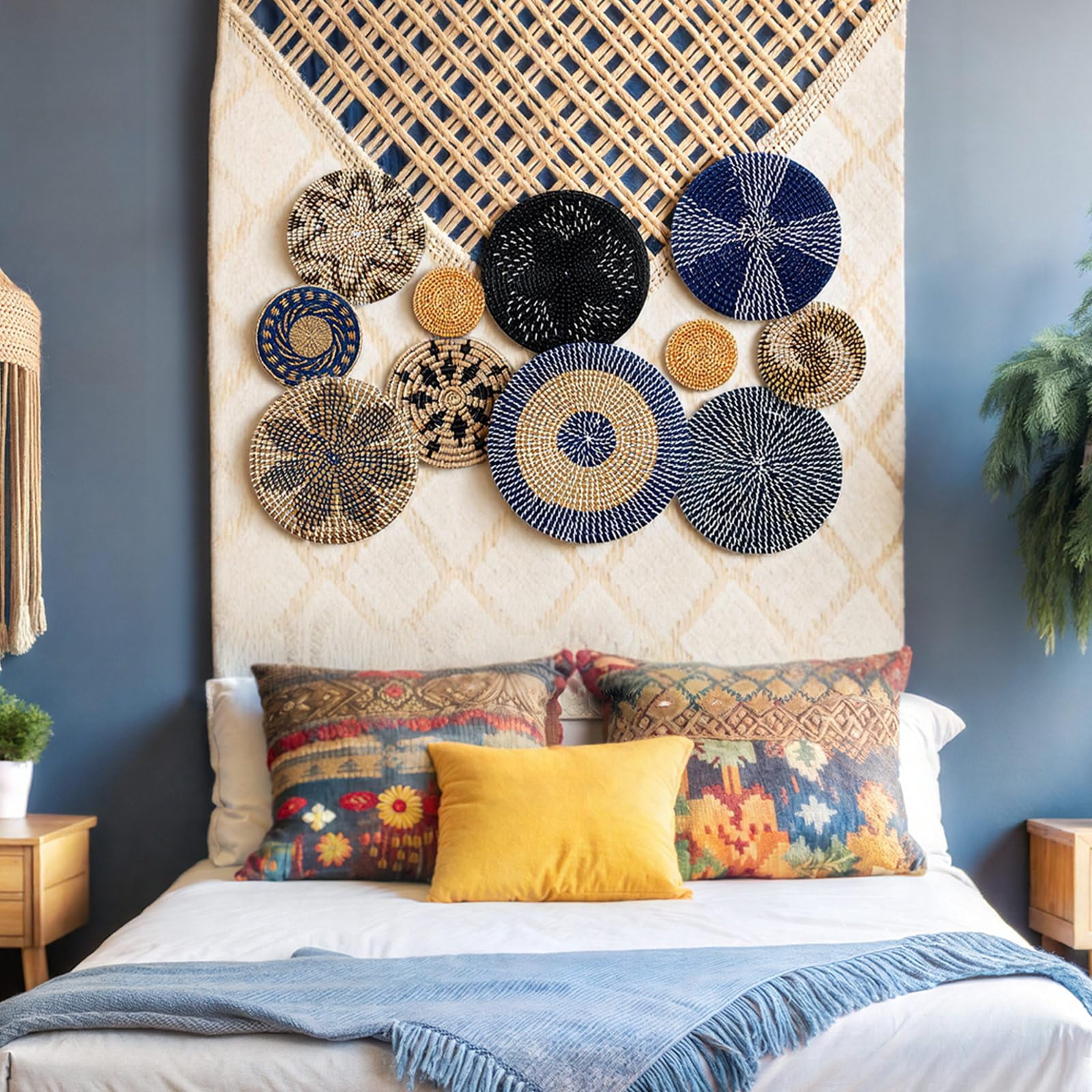 11 Blue Bulrush Woven Round Hanging Wall Sculpture Farmhouse Rustic ...