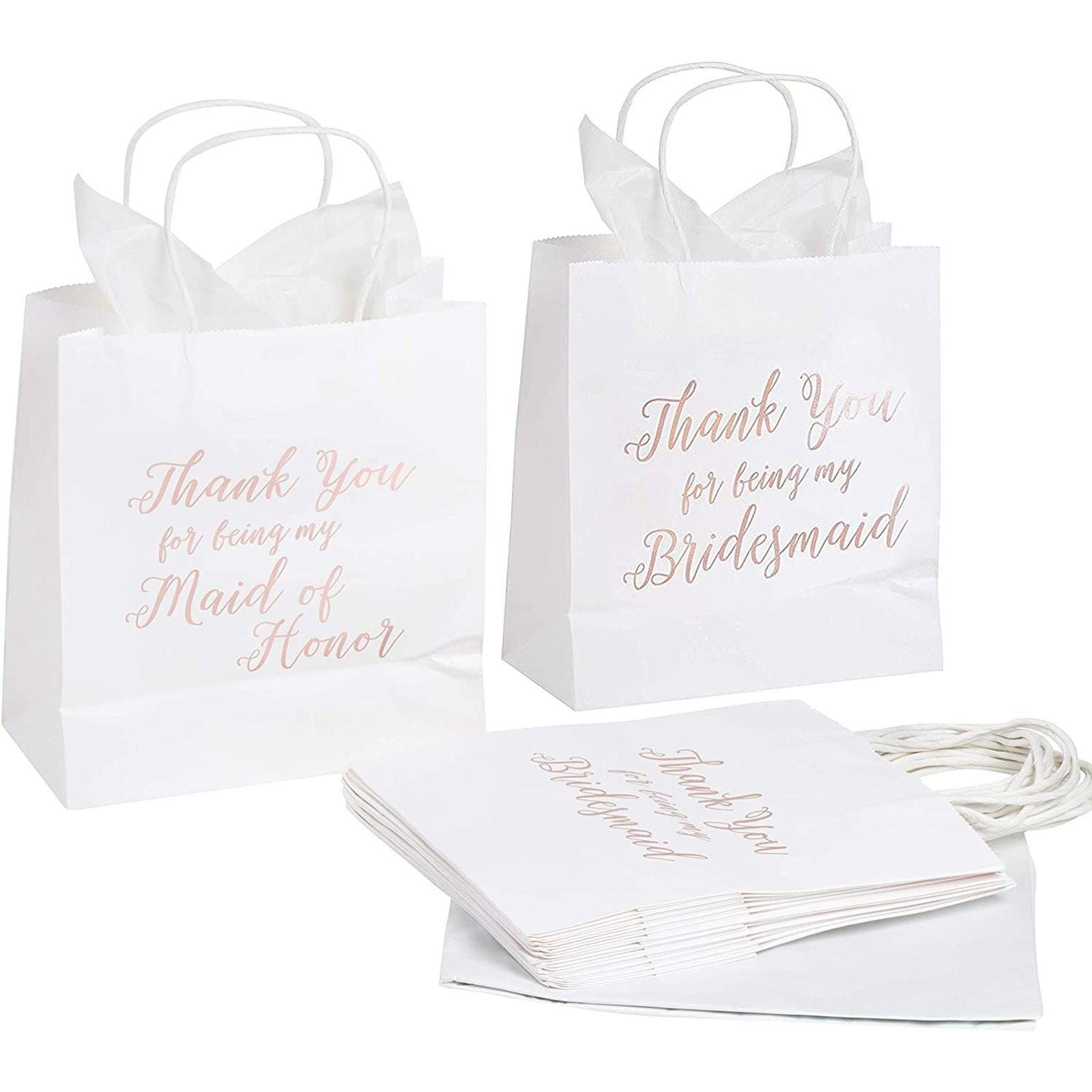 11 Bridesmaid and 1 Maid of Honor Thank You Paper Gift Bag, Rose Gold ...