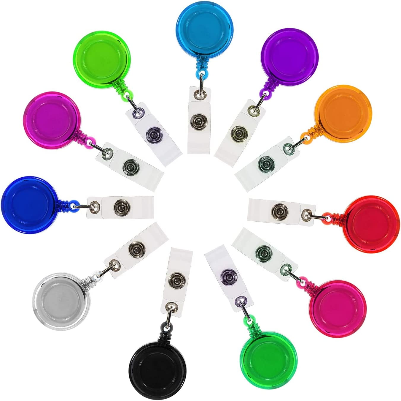 11 Colored Plastic Retractable Badge Pull Reels with Belt Clip for ID ...