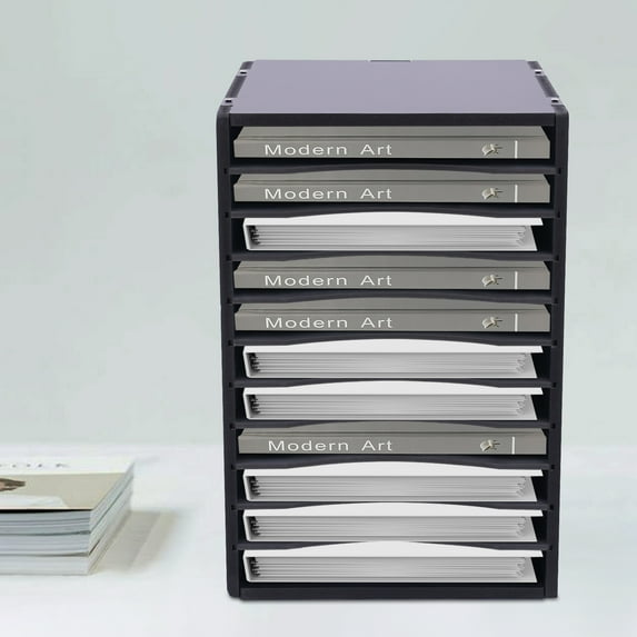 11-Compartment Black File Organizer - 60kg Load Capacity Composite ...
