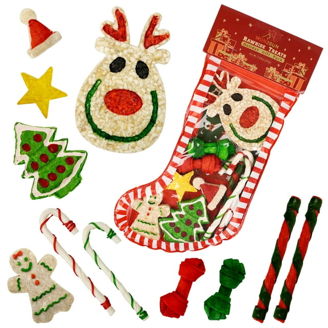Pet Paradise Christmas Dog Treats - 11 Count Rawhide Bone Stocking for ...