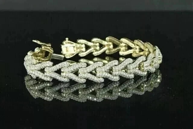 11 Ct Round Cut White Moissanite Men's Tennis Bracelet 14K Yellow Gold ...
