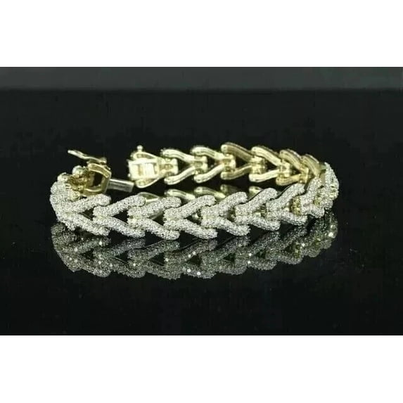 11 Ct Round Cut White Moissanite Men's Tennis Bracelet 14K Yellow Gold ...