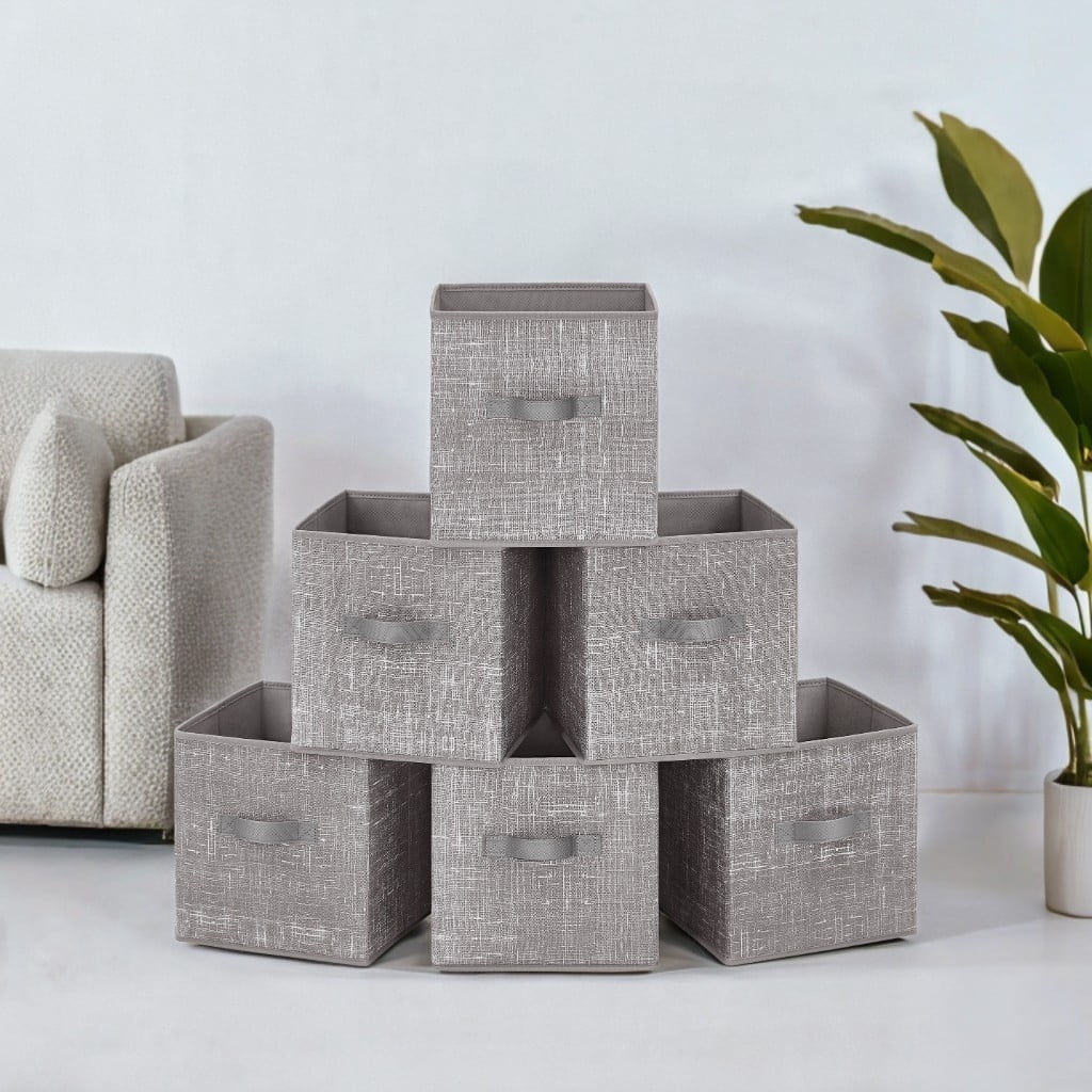 11" Cube Storage Bin 6 Foldable Fabric Cube Organizer Bin with Double ...