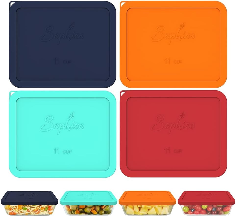 11 Cup Rectangle Silicone Storage Cover Lids Replacement for Pyrex 7212 ...
