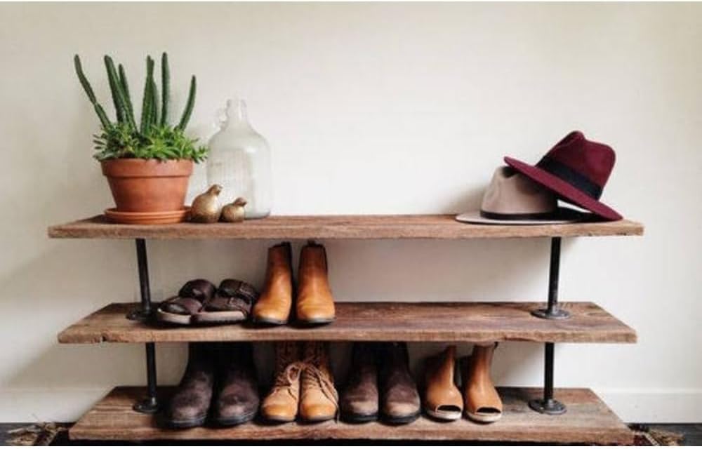 11 "D Free Standing Wood Shoe Shelf, Vintage Entryway Shoe Organizer ...