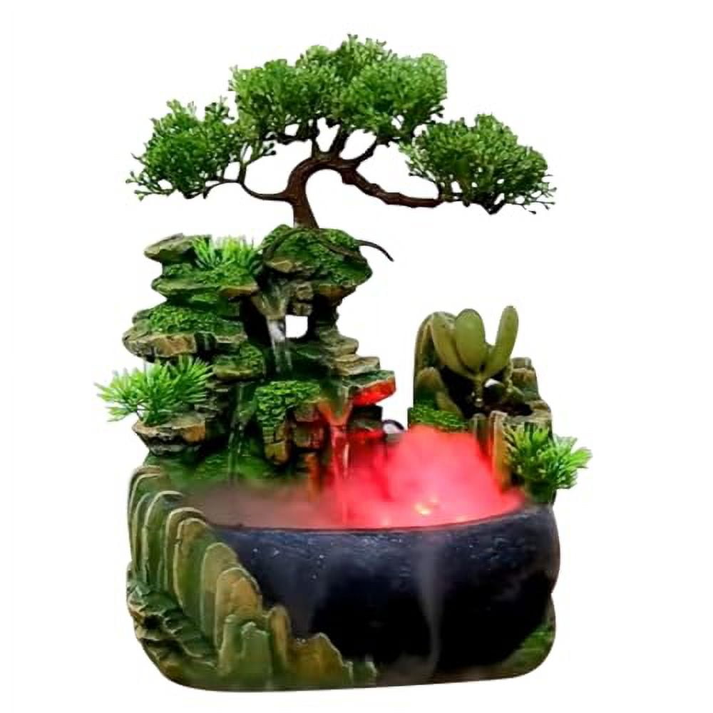 11" Desktop Waterfall Mini Fountain Small Artificial Bonsai Tree w/Fake ...
