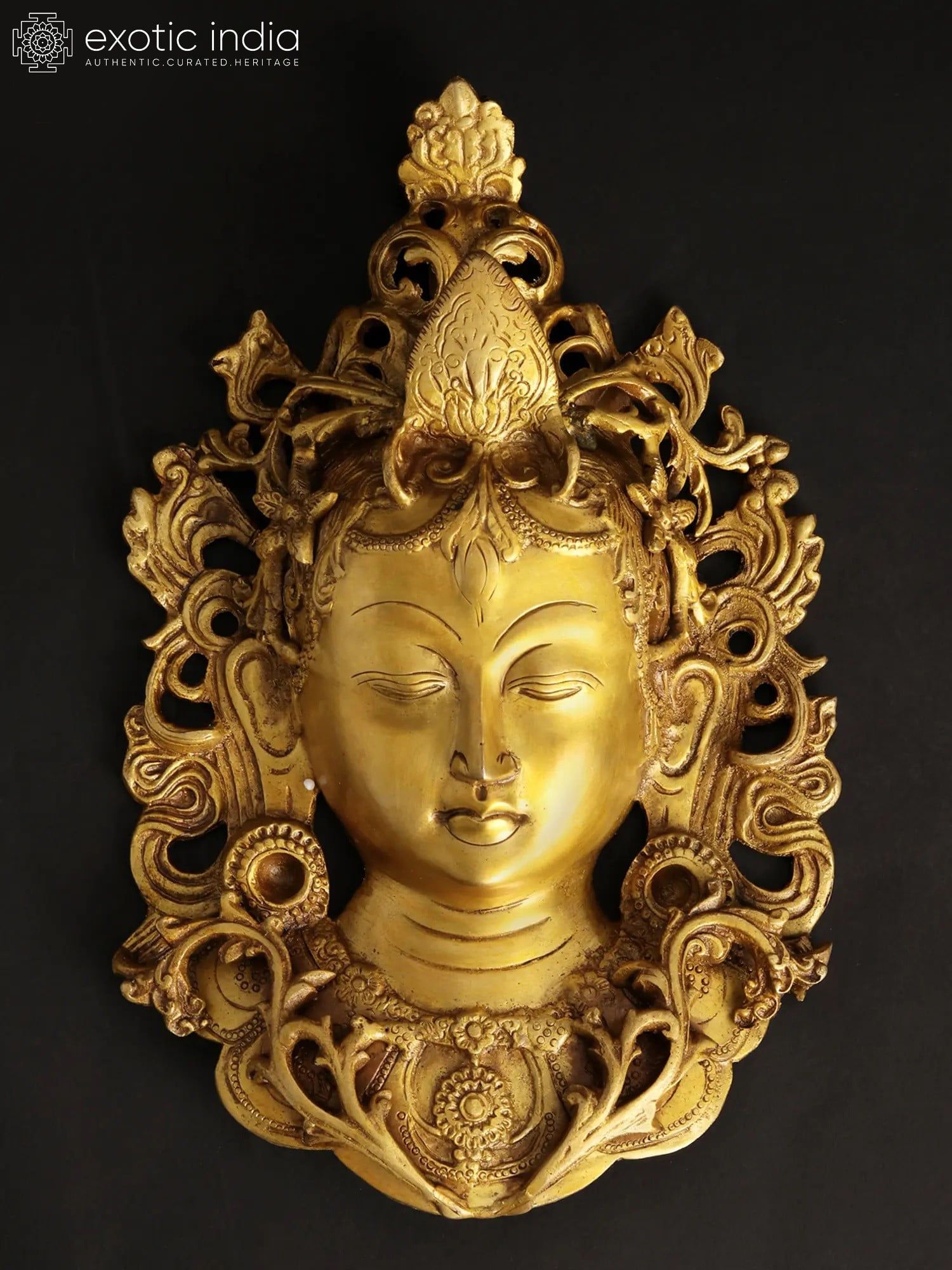 11" Devi Tara Wall-Hanging Mask Framed By Vines In Brass | Handmade ...