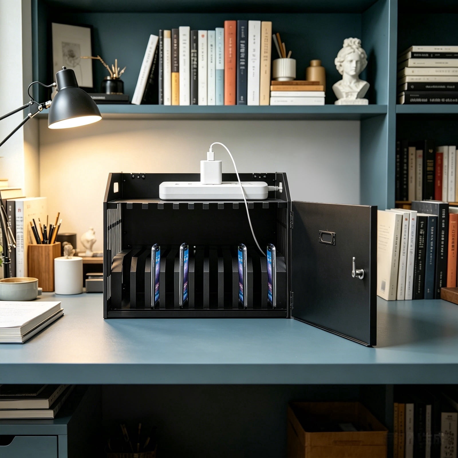 11-Device Portable Charging Station with Lock, Locking Laptop Storage ...