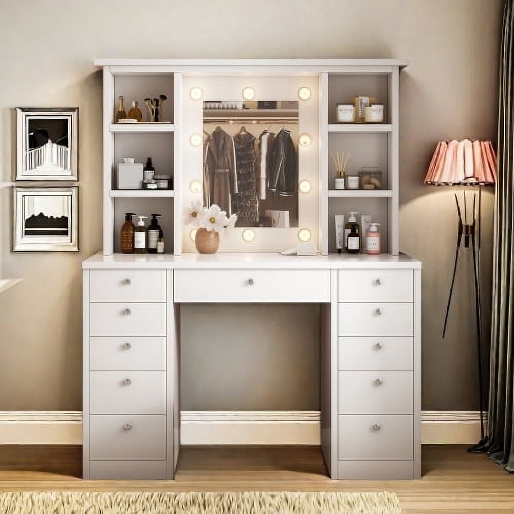 11-Drawer LED Vanity Desk with Adjustable 3-Color Lighting Modes ...