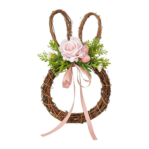 11" Easter Bunny Shaped Wreath - Rustic Wicker Rabbit Ear Frame Adorned ...