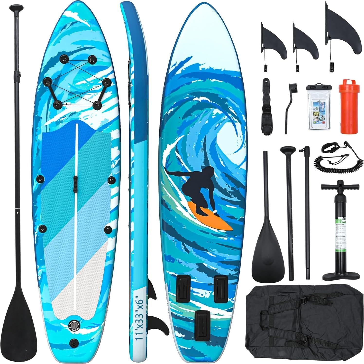 11 FT Inflatable Stand Up Paddle Board for All Skill Levels, PVC SUP ...