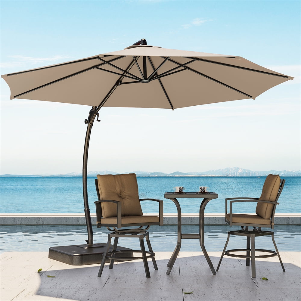 11 FT Outdoor Umbrella with Base, Upgraded Curvy Aluminum Offset Cantilever Umbrella with ...